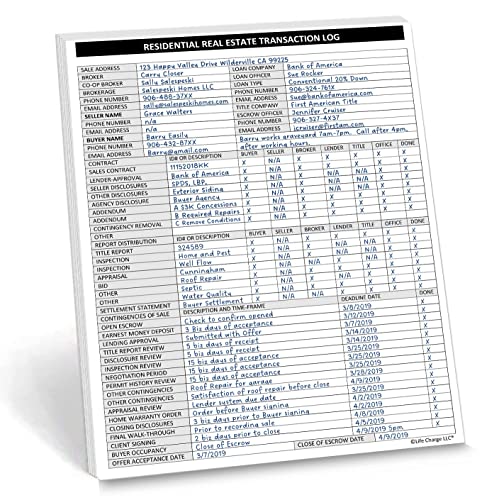 Real Estate Agent Supplies - Real Estate Transaction Log, a Closing Ch ...